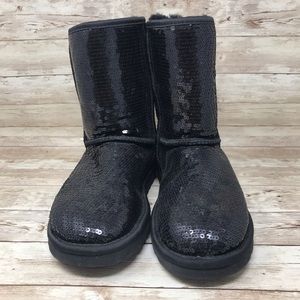UGG | Shoes | Ugg Classic Short Cosmo Sequin Black Boot Size 6 | Poshmark